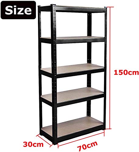 Heavy Duty Storage Shelving Unit 175kg/ 386lbs Loading Capacity Per Shelf, 5-Tier Free Standing Shelving Unit for Kitchen Office Warehouse Garage Room, Black (H150 x W70 x D30 cm)