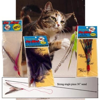 CoolCyberCats The Da Bird Super Pack (Includes 1 Da Bird Original 36" Single Pole Cat Toy, Feather Refill, Sparkly Attachment, Kitty Puff Attachment & Peacock Feather)