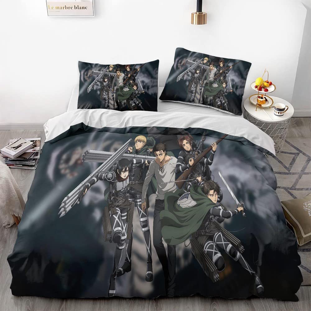 Attack on Giant Anime Soft 3D Printed Duvet Cover Bedding Set with Comforter Cover 3 Piece Set Includes 2 Pillowcases and 1 Duvet Cover Machine Washable (03,Twin (68"x86"))