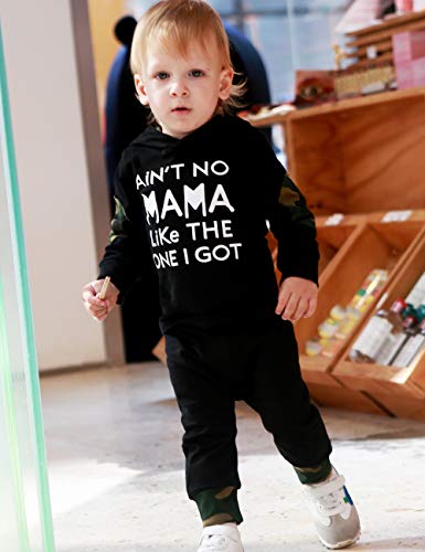 WALSONER Baby Boy Clothes Funny Letter Printed Long Sleeve Hoodie Tops Sweatsuit and Black Camouflage Pants Outfit Set (18-24 Months)