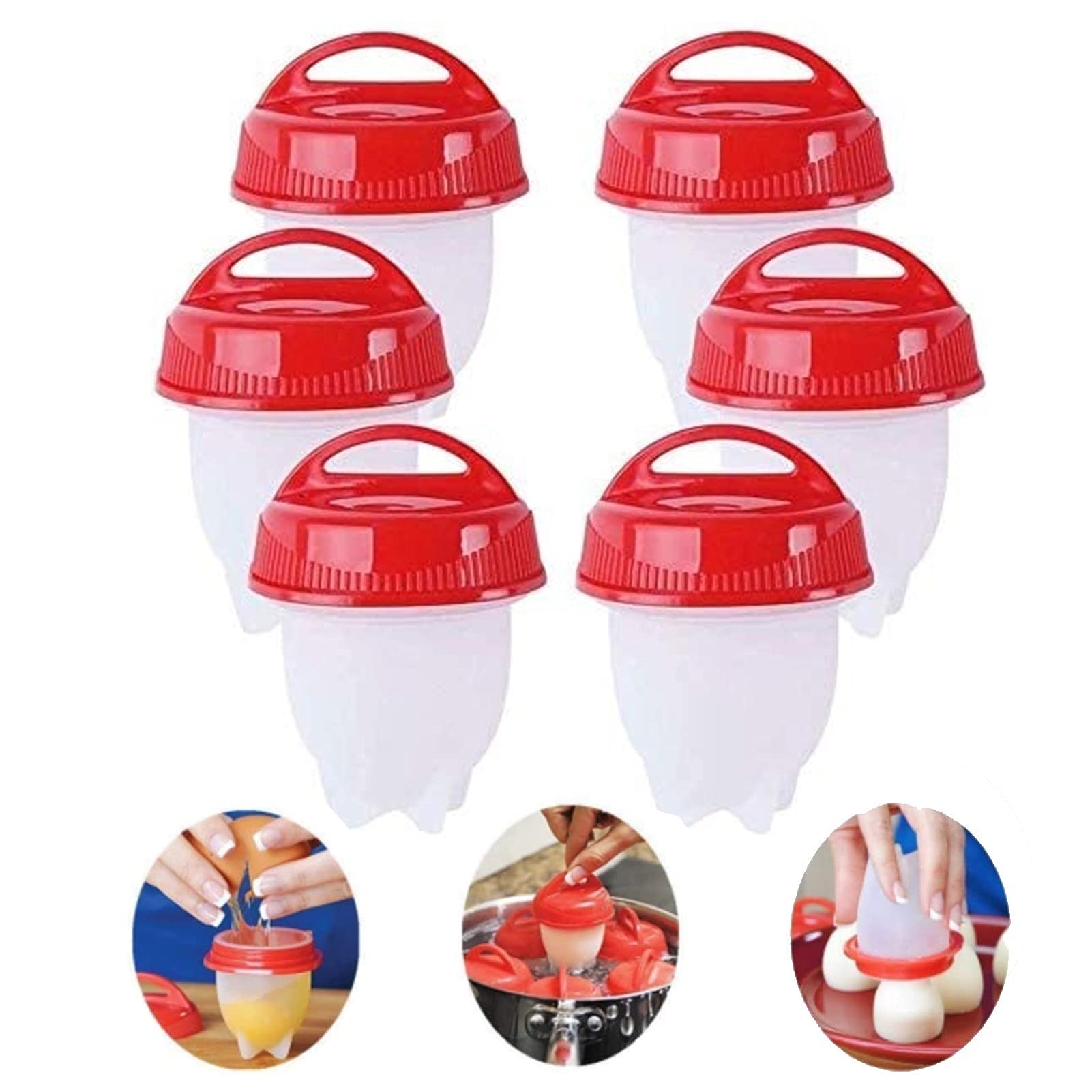 6-Pack Egg Cooking Rings Silicone Egg Cooker, Hard and Soft Make, No Shell Egg Boiler, Egg Cups, Egg Poachers, Egg Cooker for Kitchen Gadgets Accessories, Gift for Dad