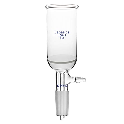 Labasics Borosilicate Glass Buchner Filtering Funnel with Fine Frit (G3), 46mm Inner Diameter, 80mm Depth, with 24/40 Standard Taper Inner Joint and Vacuum Serrated Tubulation (100ml)
