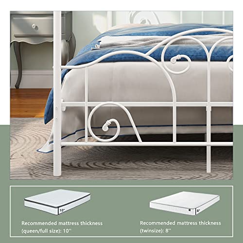 alazyhome Queen Canopy Platform Bed Frame with Headboard and Strong Support Frames Easy Assembly Noise-Free No Box Spring Needed White