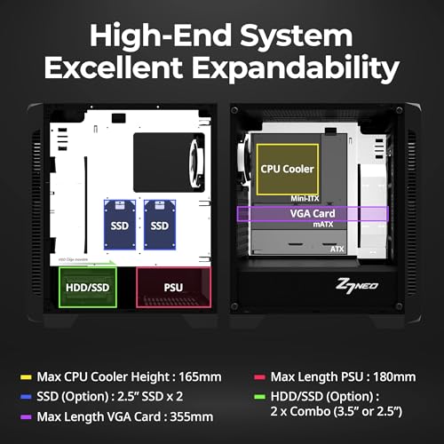 Zalman Z7 NEO ATX Mid-Tower Gaming PC Case, Tempered Glass Side Panel, 4X Pre-Installed 120mm RGB LED Ring Fans, High-End PC Cabinet