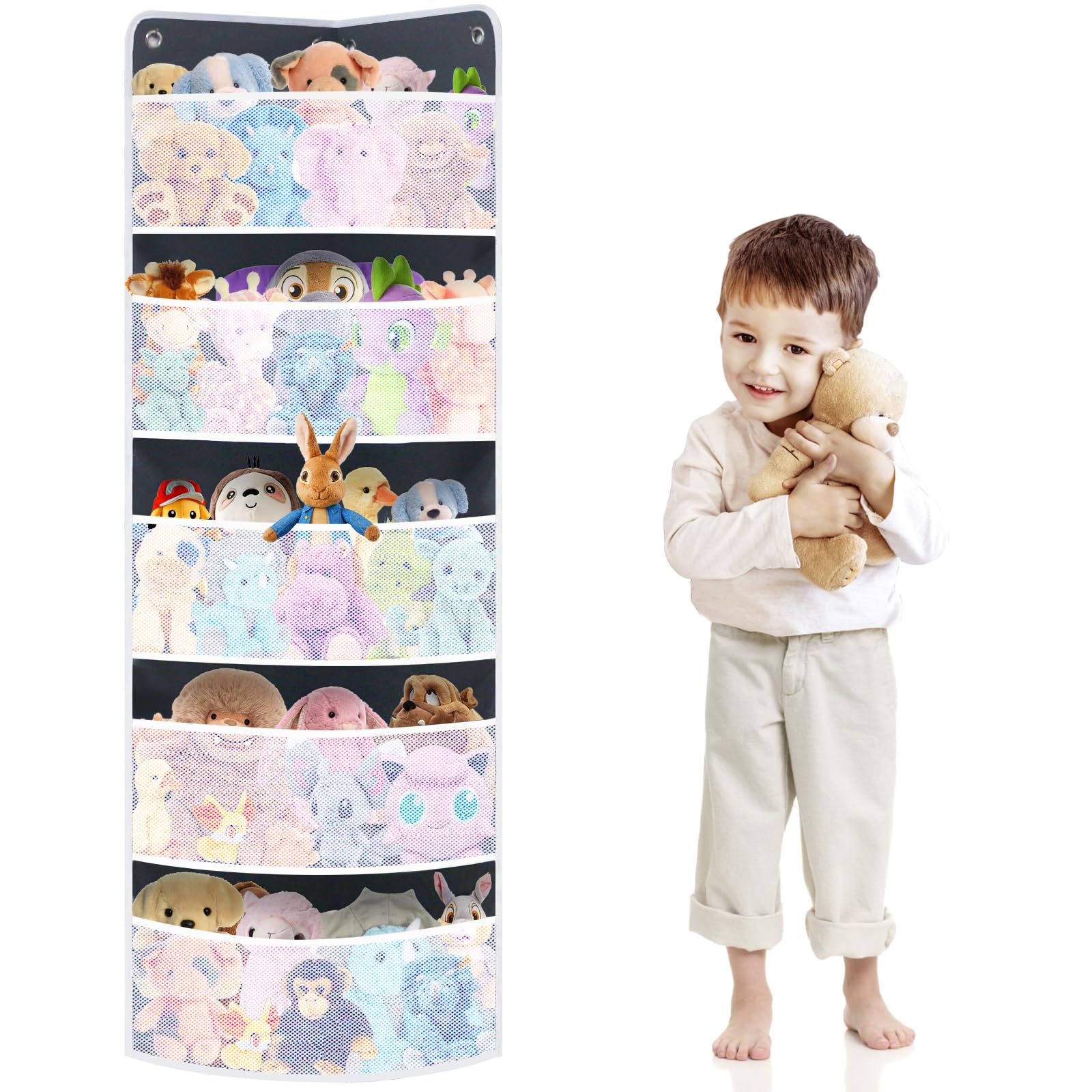 Soft Corner Shelf- Corner Toy Storage Organizer- Wall Mount Storage- Child-Friendly Handing Organizer for Kid's Toys, Stuffed Animals, Sundries, Diapers, for Kids Bedroom 5 Large Mesh Pockets