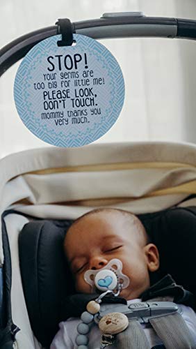 THREE LITTLE TOTS β Blue Stop Please Look Don't Touch Baby Car Seat Sign or Stroller Tag - CPSIA Safety Tested