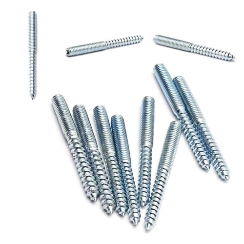 Yinpecly M6x60mm Zinc Plated Carbon Steel Double Headed Hanger Bolts 2.36 inch Length Self Tapping Screw for Furniture Installation Silver Blue Tone 8Pcs
