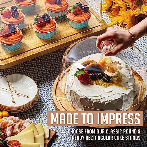 Cake Stand with Acrylic Dome Lid 2-in-1 Multifunctional Round Shatterproof Dessert Table Display Set with Acacia Wood Serving Platter, Veggie Tray, Fruit Bowl, Donut Stand, Nachos Plate by Homesphere