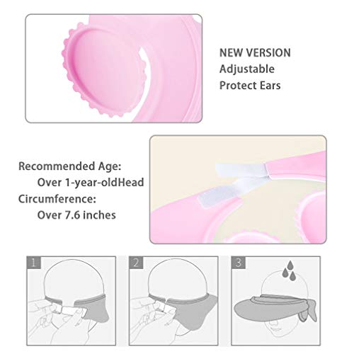 Maveek Baby Bathroom Safety Visor Caps Child Shower Cap,Adjustable Sticker, Comfortable, Soft, Safe, Waterproof & Elastic Ring Hat – for Showers, Bathing, Hair Cut, Pool, Beach, Toddlers (Pink)