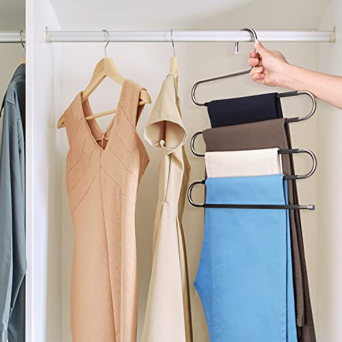 DOIOWN Clothes Hangers 5 Pieces Non Slip Space Saving Stainless Steel Closet Organizer for Pants Jeans Scarf(Upgrade Style)