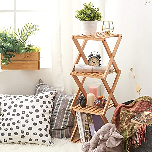 EZOWare Bathroom Storage Shelf, 4-Tier Collapsible Narrow Storage Organizer Rack Accent Tower Display Shelving – Rubberwood