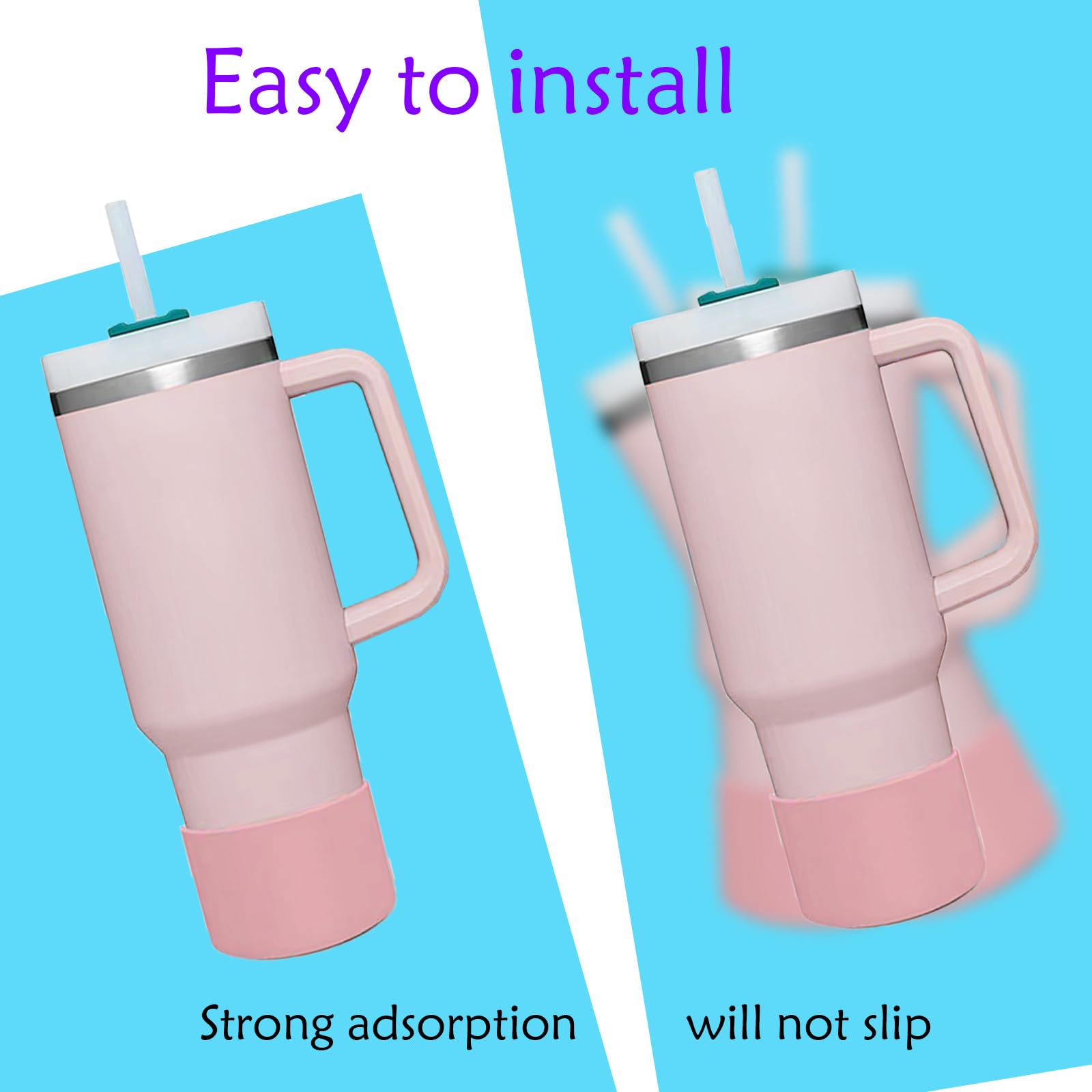 2PCS Silicone Boot Cover Compatible with Stanley Quencher 40 oz 30 oz 20 oz Tumbler with Handle Protect Water Bottle Cup Bottom Bumper Cover Compatible with Stanley Tumbler Accessory (Pink)