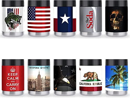 Extremus Temps Can Cooler, 12oz Stainless Steel Double Wall Vacuum Insulated Can Cooler β Iconic Laser Printed Designs - Stainless Steel Can Coozies Fits Standard Size Cans - Replaces Coozies for Cans