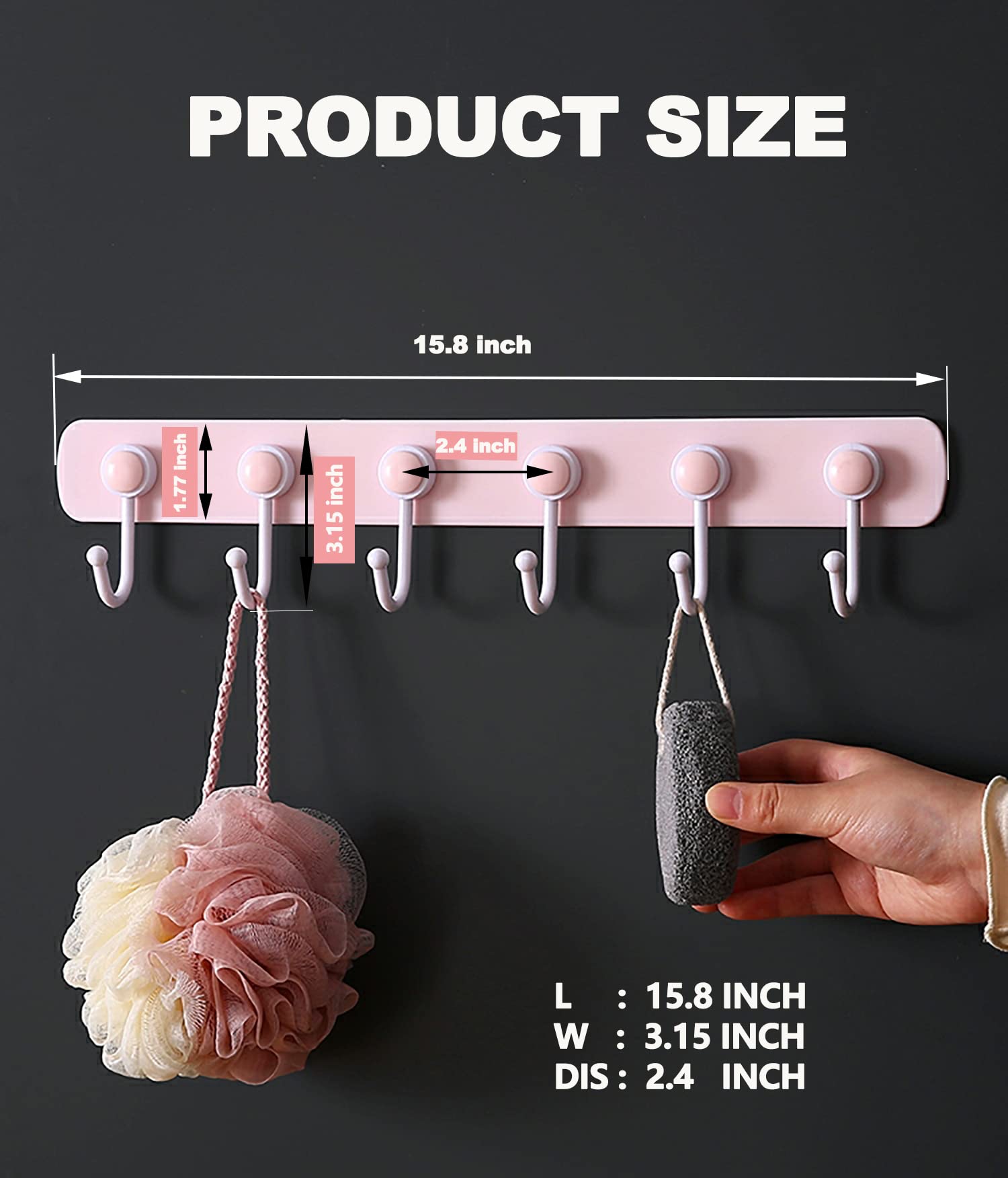 Adhesive Wall Hooks with 6 Rotating Hooks, Pink Rack Wall Hooks for Hats and Coats, Perfect for Hanging Kitchen Utensils and Towels in Kitchen and Kids Bedroom(1PACK)