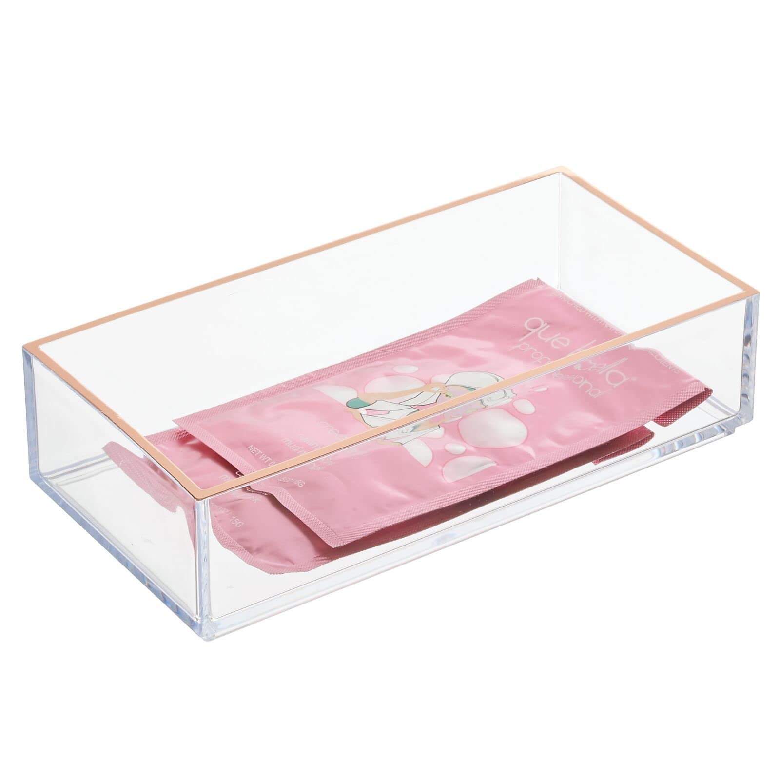 mDesign Plastic Beauty Organizer Bin for Bathroom Drawers, Vanity, or Countertops, Storage for Makeup Brushes, Palettes, Blush, Concealers, or Hair Ties, Lumiere Collection, 6 Pack, Clear/Rose Gold