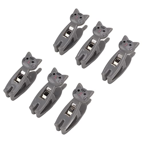 Cat Design Chip Clips, 6pcs Plastic Chip Bag Clip Kitchen Clips Multifunctional Small Clips for Bread Bag, Potato Chip Bag Clothesline Clip(Grey)