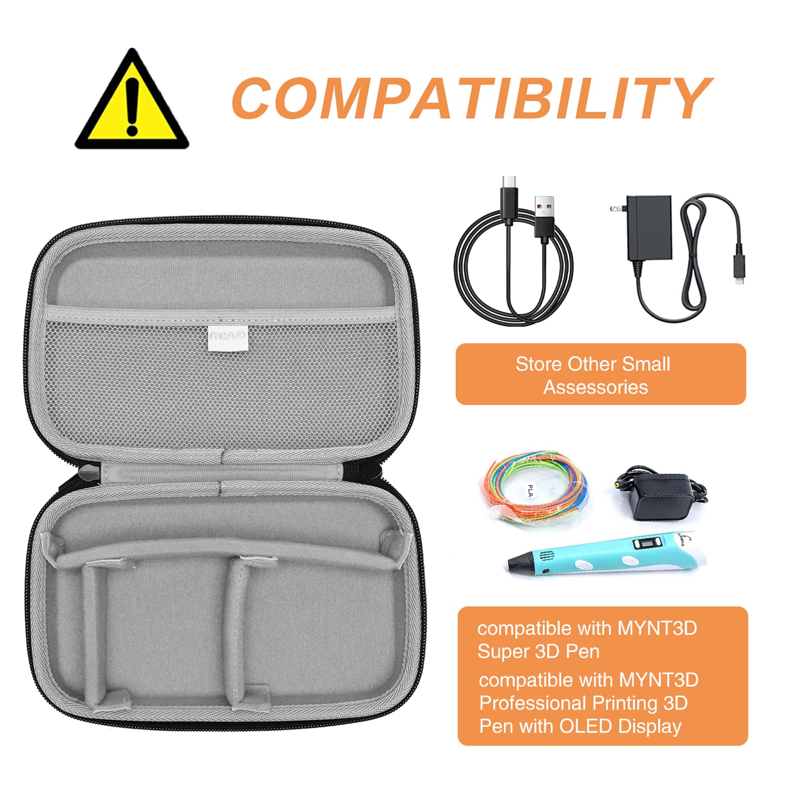MOSISO EVA Hard Travel Carrying Case Compatible with MYNT3D Super 3D Pen, Compatible with MYNT3D Professional Printing 3D Pen with OLED Display, Portable Protective Storage Bag with hand strap, Black