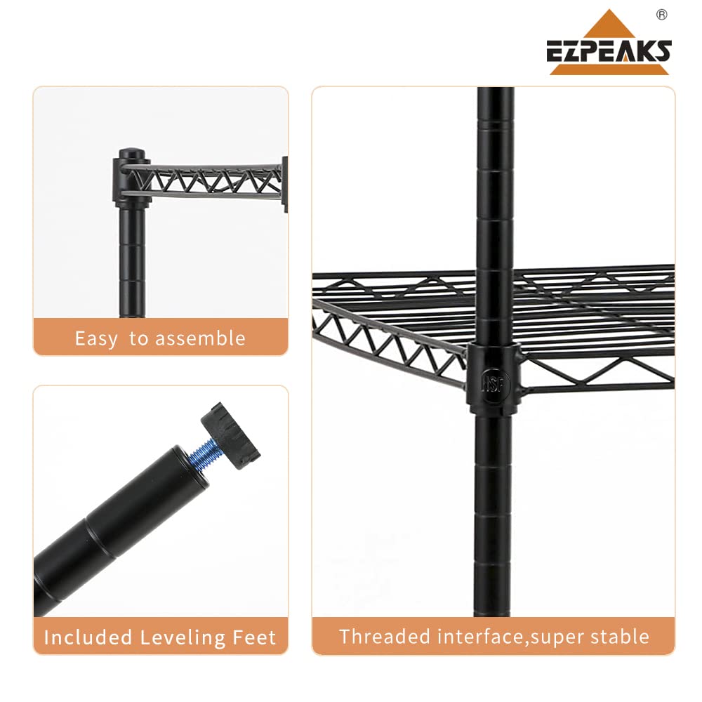 EZPEAKS 3-Shelf Shelving Unit with 3-Shelf Liners, Adjustable Rack, Steel Wire Shelves, Shelving Units and Storage for Kitchen and Garage (36W x 16D x 36H) Black