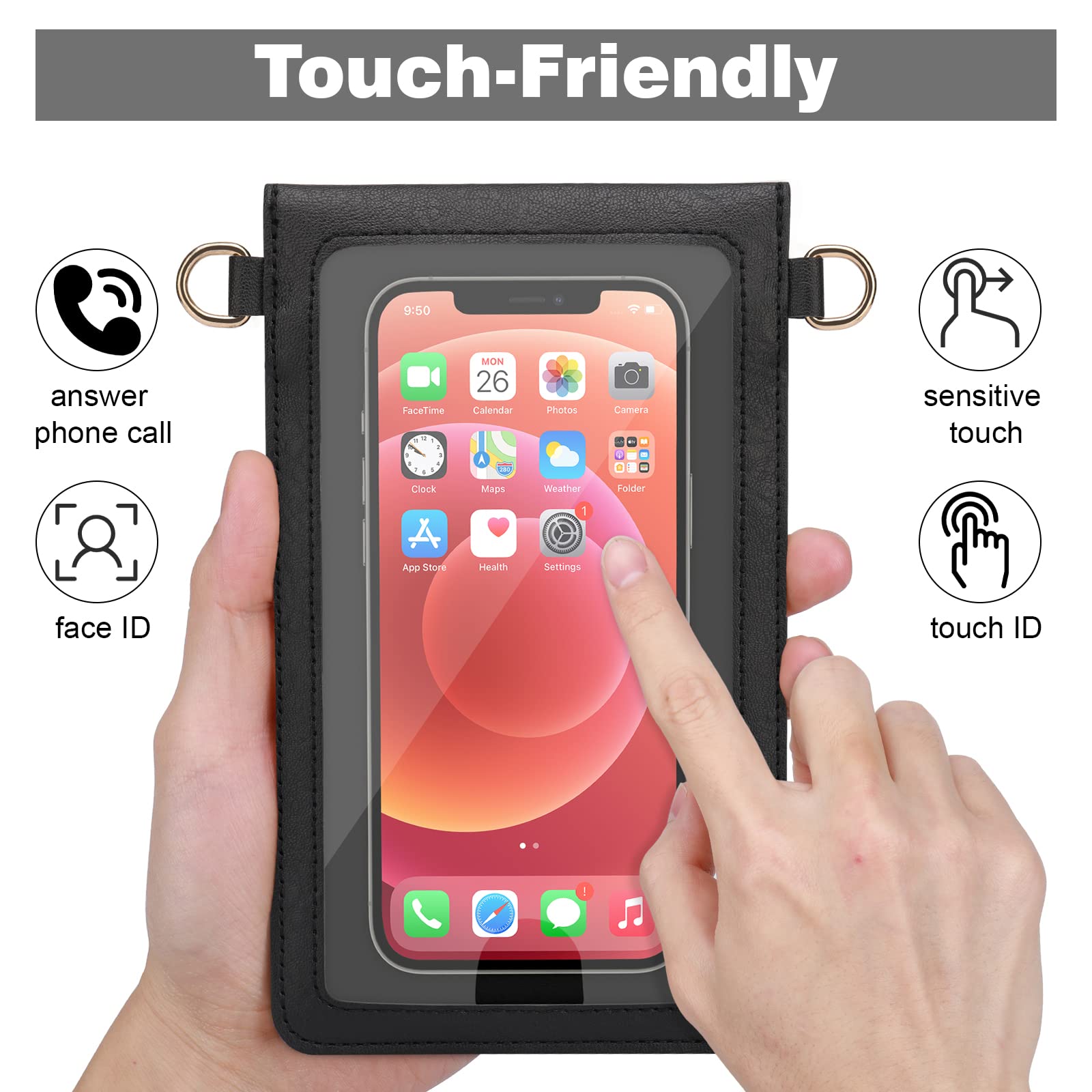MILEGI Cell Phone Purse, Small Purses for Women Crossbody Touch Screen Purse Valentine's Day Bag for Her(Black)