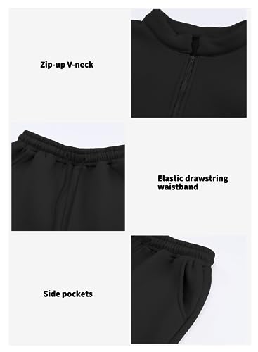 Aleumdr Womens 2 Piece Sweatsuit Sets 2023 Fall Trendy Half Zip Pullover Long Sleeve Sweatshirt Jogger Pants Outfits with Pockets Black XX-Large
