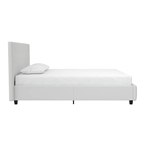 DHP Dakota Upholstered Platform Bed with Diamond Button Tufted Headboard and Footboard, No Box Spring Needed, Full, White Faux Leather
