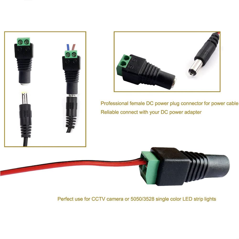 CENTROPOWER 10 Pairs 12V 5A DC Power Plug Connector 5.5mm x 2.1mm, (10 x Male and 10 x Female) Power Jack for Led Strip CCTV Security Camera Cable Wire Ends Barrel Adapter