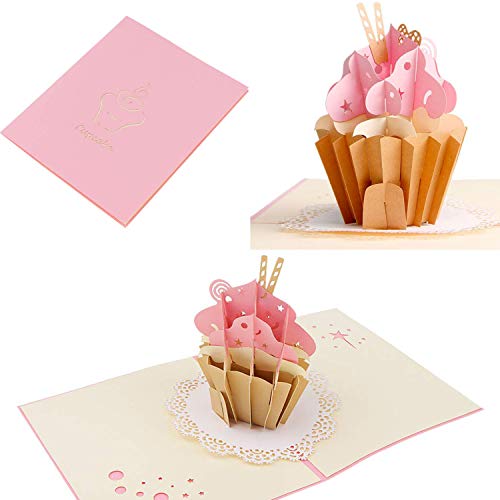 Aloha Cards 3D Pop Up Greeting Cards For Birthdays, Thank You, All Occasions/Packaged with Envelope Protective Bag (4 Pack: Butterfly, Lily Bouquet, Cupcake, Birthday Cake)