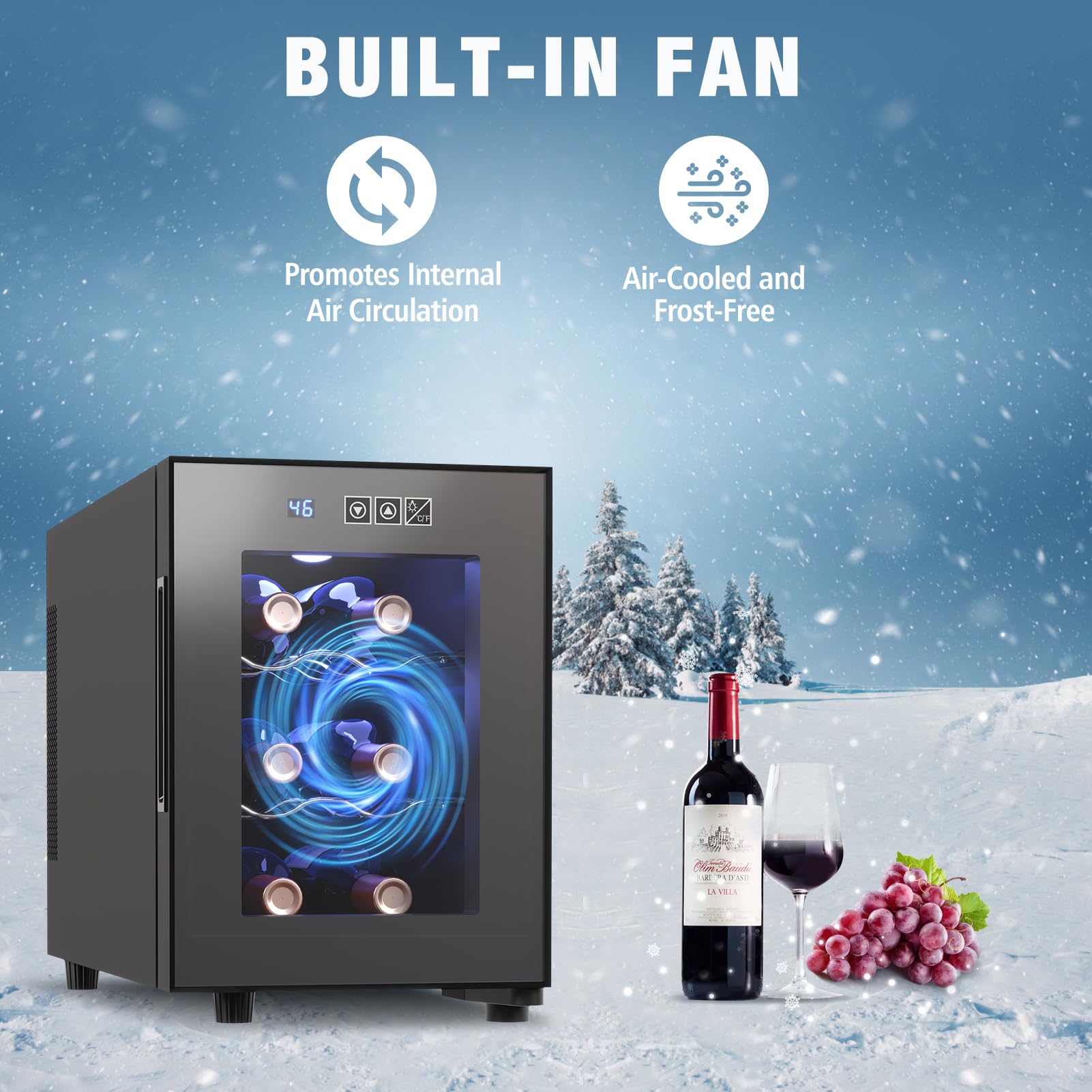 JINJUNYE 6 Bottle Wine Cooler Refrigerator, Wine Fridge Small, Countertop Wine Cooler with Digital Temperature Control, 46-66℉ Mini Freestanding Wine Cellars Glass Door, Gift for Wine Lover
