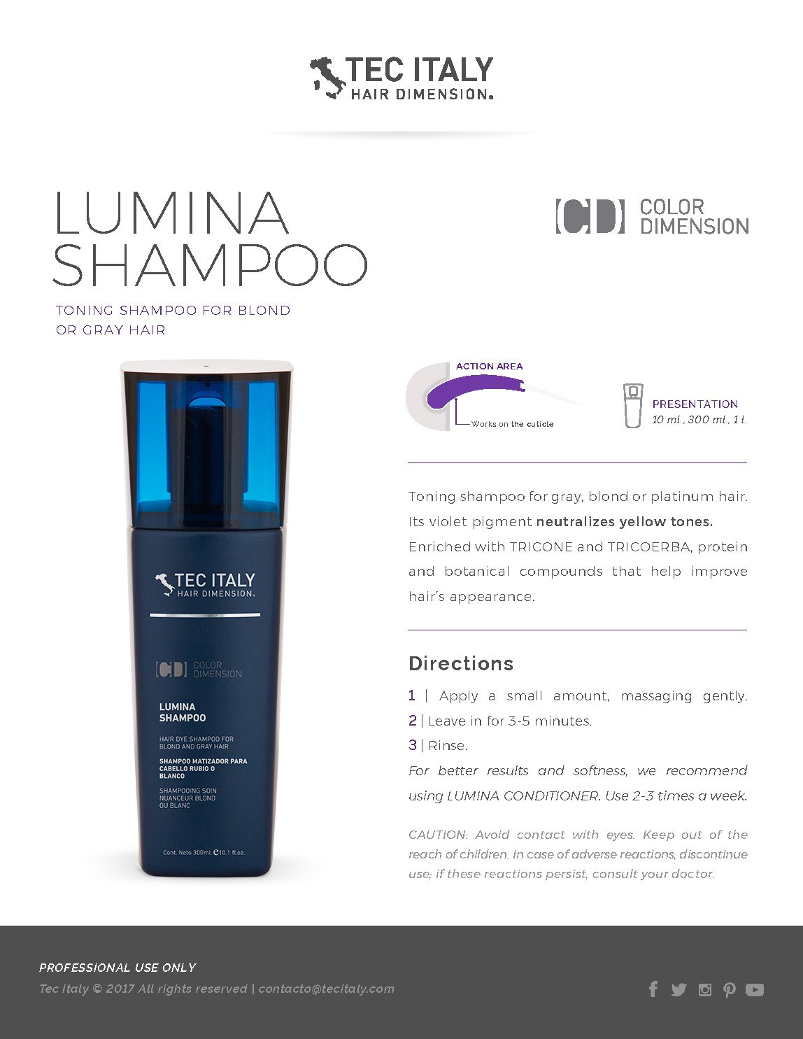 Tec Italy Lumina Hair Toning Purple Shampoo 300 ml (Pack of 3)