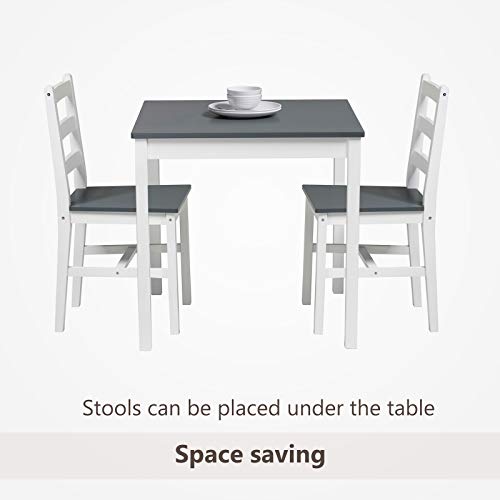 Alohappy Dining Table Set Wood Kitchen Table Dining Table and Chairs 3PCS for 2 Person for Saving Space Dinning Room Restaurant Pub, Grey