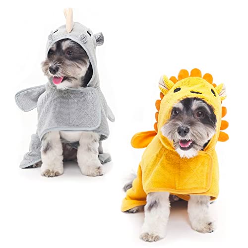 Barkbox - Premium Absorbent Hooded Dog Bathrobe Towel Bundle - Quick Drying Pet Towel for Bath & Beach Trips - Luxurious & Soft Bathrobe Towel for Dogs of All Breeds - Lion & Rhino - Small