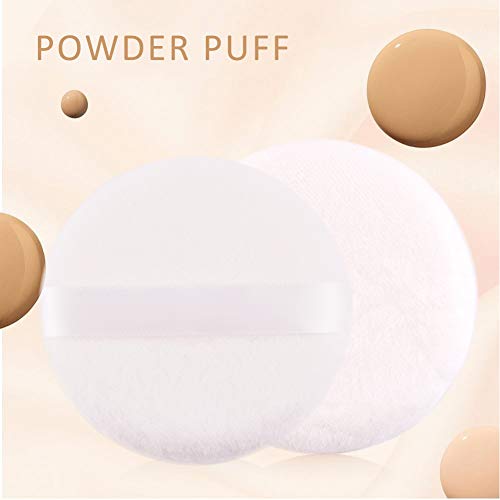 WXJ13 4 Pack 4.12 Inch Large Loose Powder Puff with 2 Pack Gold Metal Powder Box, Smooth Soft Puff with Ribbon Band Handle for Body Loose Powder