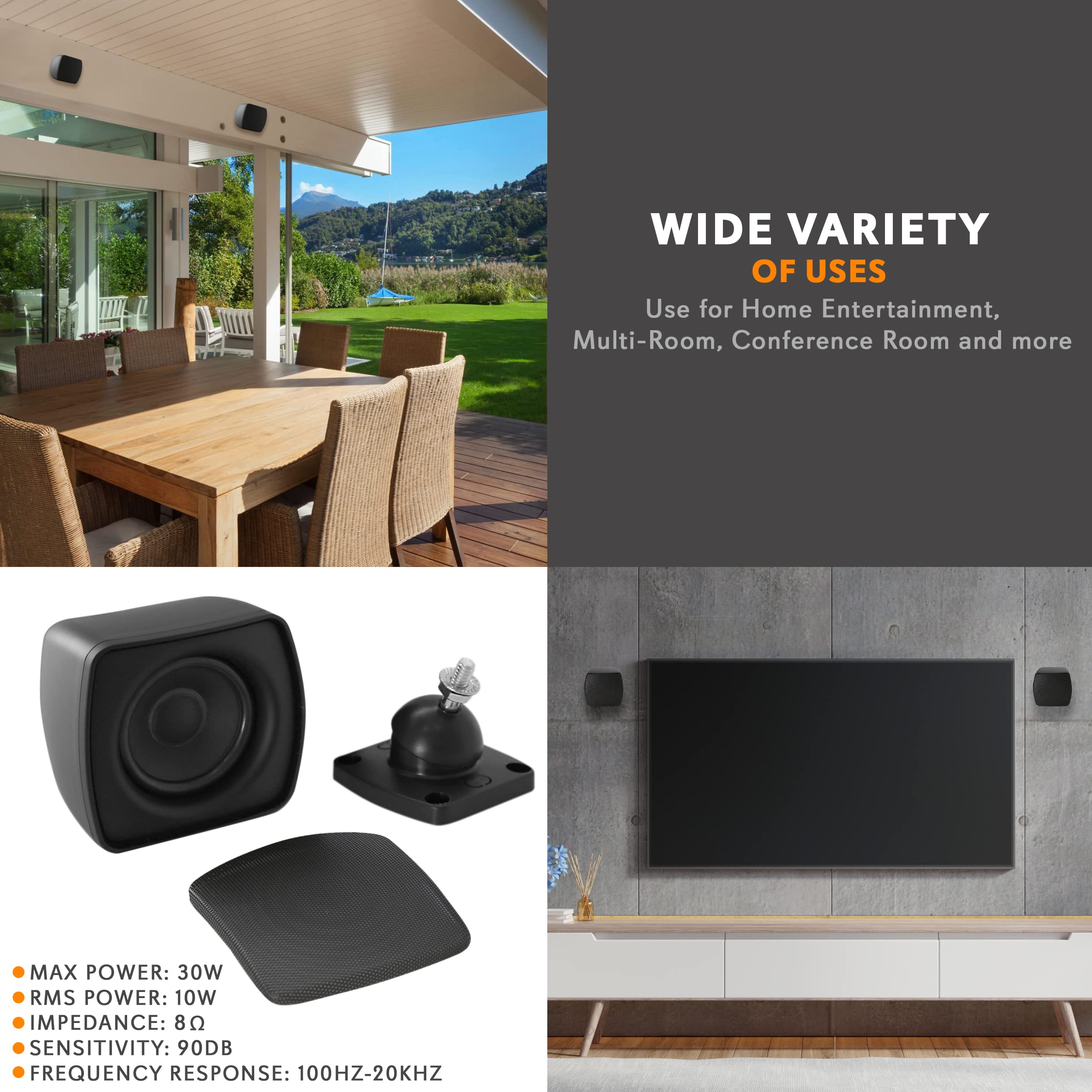 PyleUsa Mini Satellite Speaker - 3'' Surface-Mount Satellite Loudspeaker System for Subwoofer (Pair), Use for Subwoofer-Satellite Loudspeaker System, Stylish, Minimalistic Design PD4STP,Black