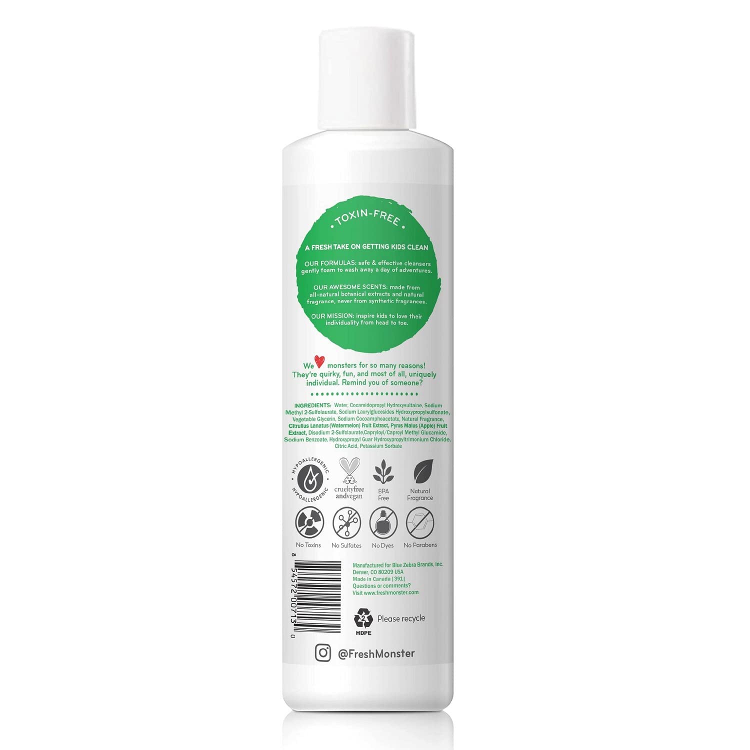 Fresh Monster 2-in-1 Shampoo & Body Wash, Toxin-Free, Hypoallergenic, Natural for Children, Watermelon - 2 Pack, 8.5oz/Each