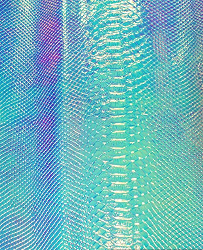 Fabric Empire Vinyl Upholstery Embossed Snake Holographic Glossy Fabric Light Blue 54" Wide Sold by The Yard