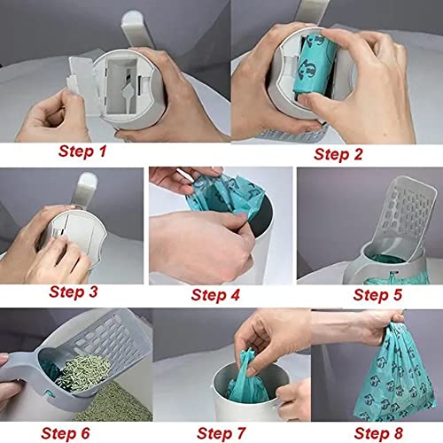 Cat Litter Scoop with Bag Holder, Integrated Detachable Deep Cat Litter Shovel with Poop Sifting and 120 Litter Bags