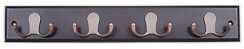 BirdRock Home Dual Hook Coat and Hat Rack - 4 Dual Hooks - 17 Inches - Wall Mount - Decorative Home Storage - Entryway Foyer Hallway Bathroom Bedroom Rail - Oil Rubbed Bronze Hooks - Dark Brown Pine B