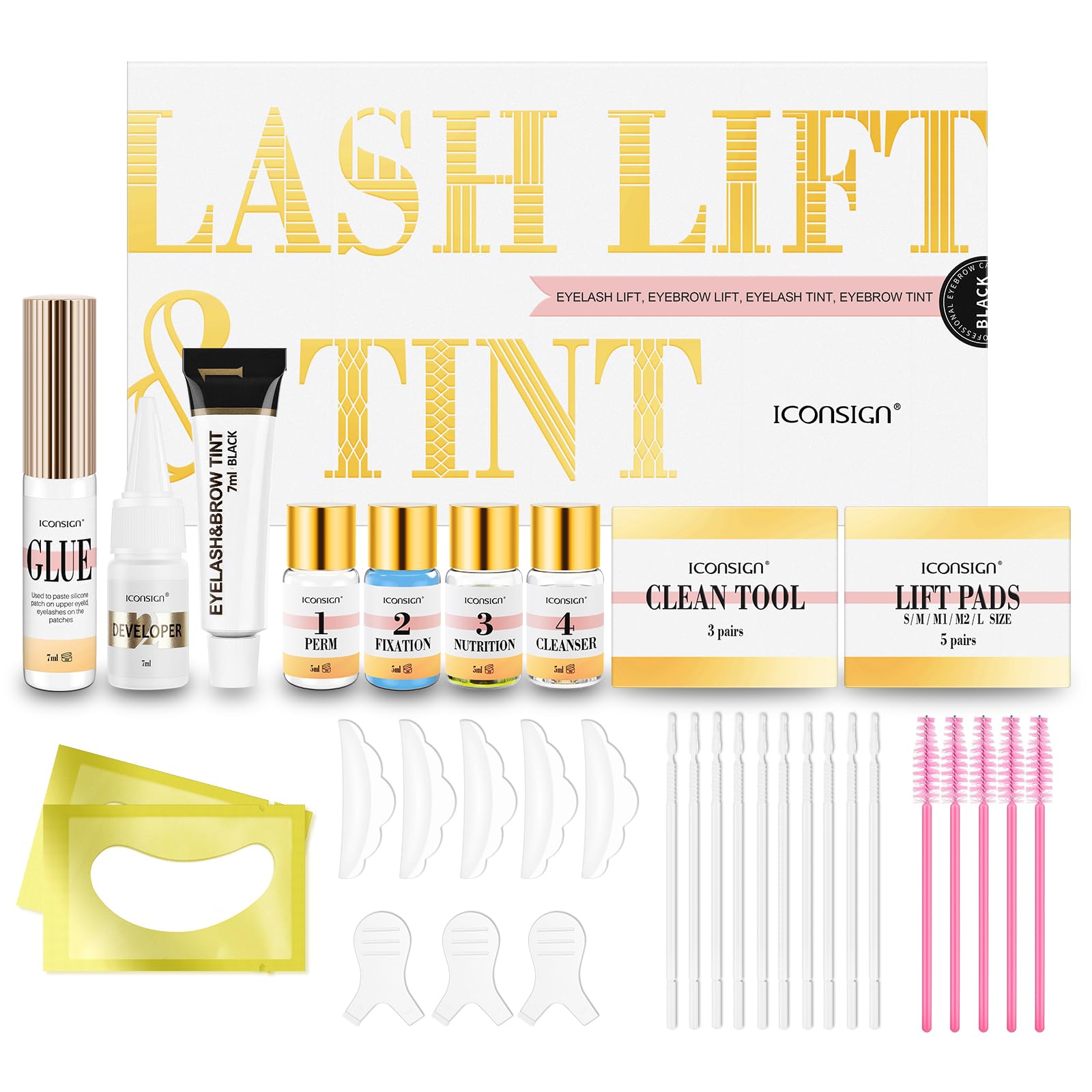 4 in 1 lash and brow lift kit,Professional Eyelash Perm Kit and Black Eyelash & Eyebrow Set, Quick Lifting Perming & Voluminous Coloring with Complete Tools DIY Use at Home & Salon Supplies (Black)