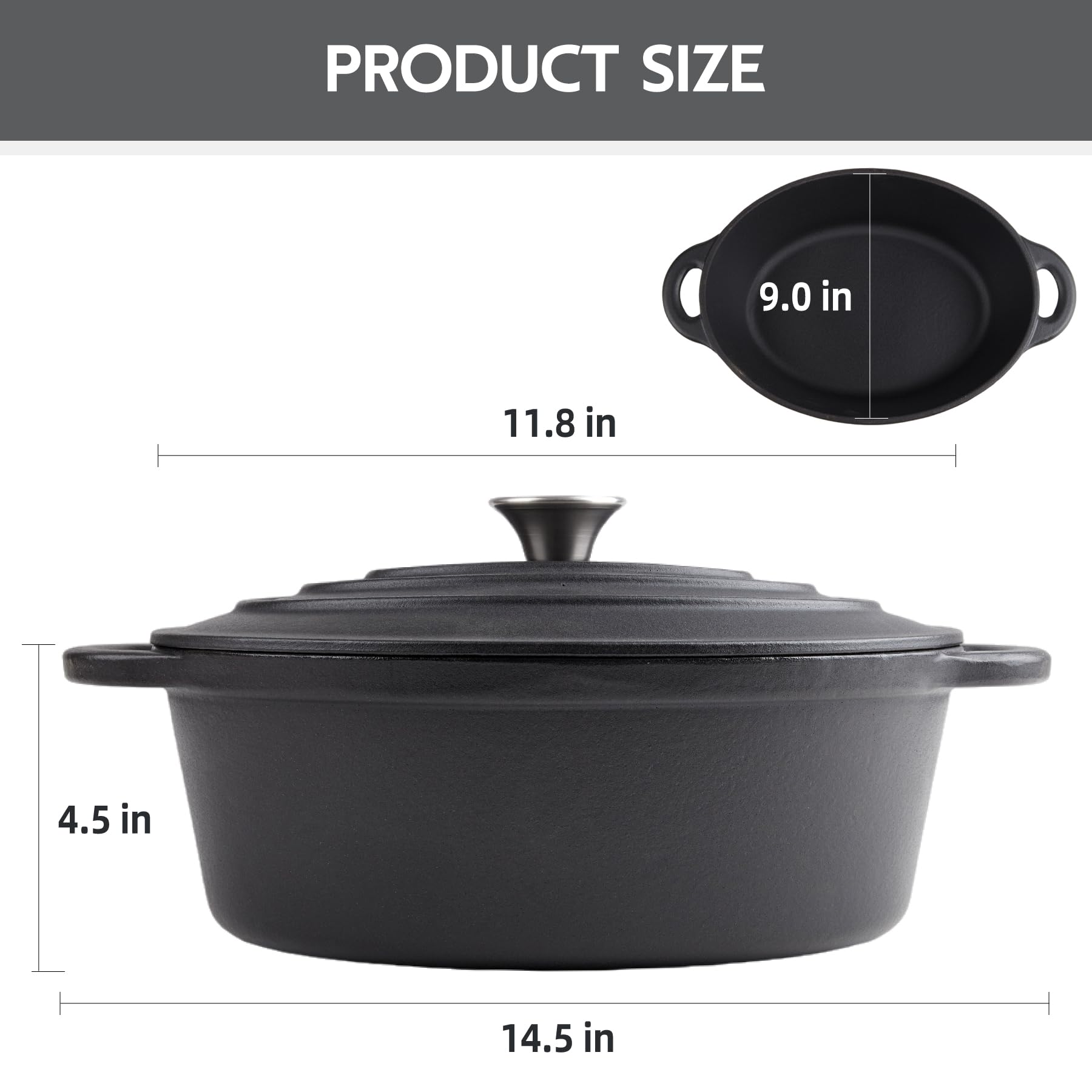 5.5 Quart Oval Enameled Cast Iron Dutch Oven Pot with Lid, Oven Safe up to 550° F & Dishwasher Safe, Sturdy Dutch Oven Cookware