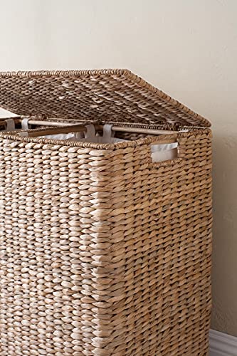 BirdRock Home Oversized Divided Hamper with Liners (Honey) - Made of Natural Woven Seagrass Fiber - Organize Laundry - Cut-Out Handles for Easy Transport - Includes 2 Liners