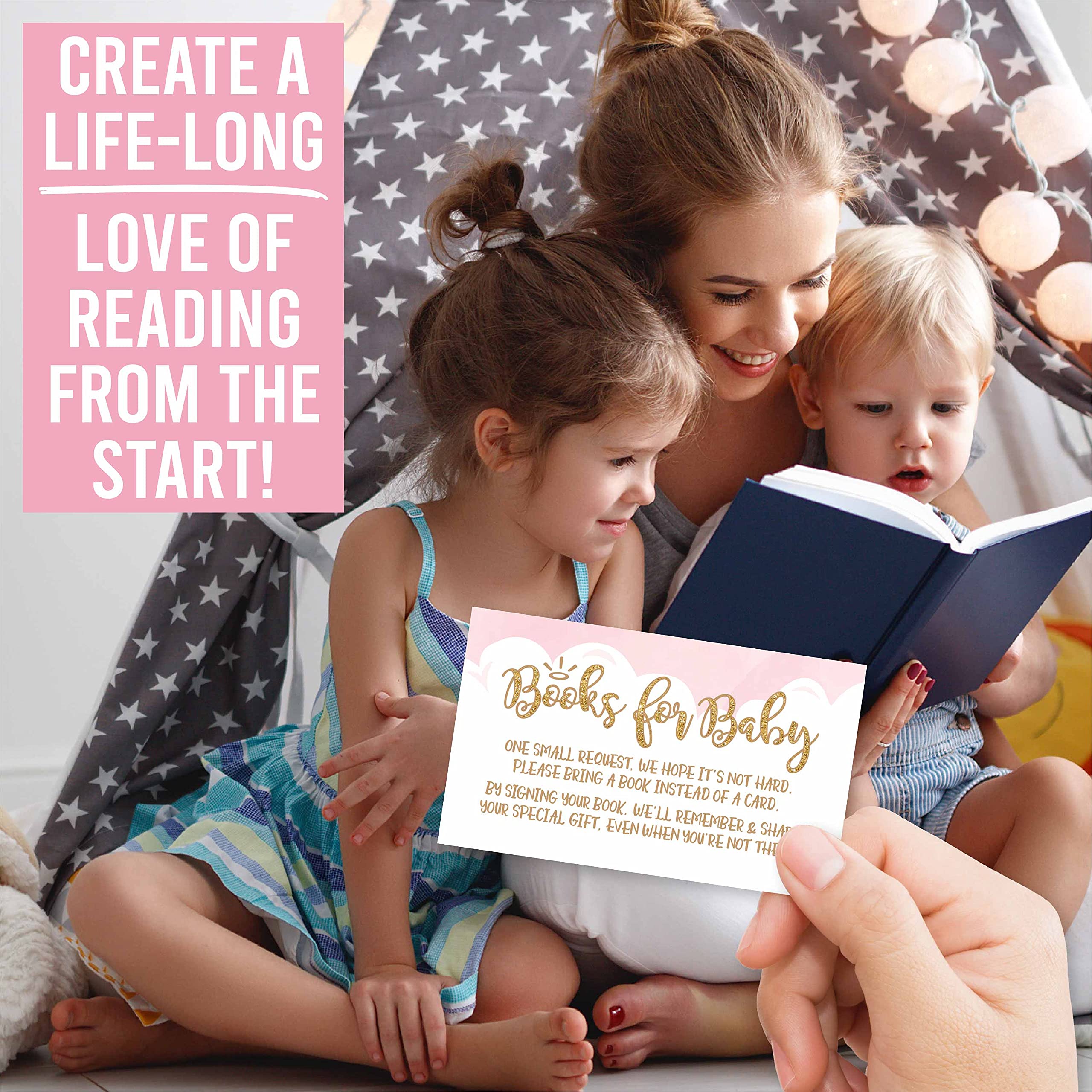 Hadley Designs - Heaven Sent Baby Shower Invitation Inserts, Book Request Baby Shower Guest Book Alternative, Bring A Book Instead Of A Card, Baby Shower Book Request For Girls - 25 Set