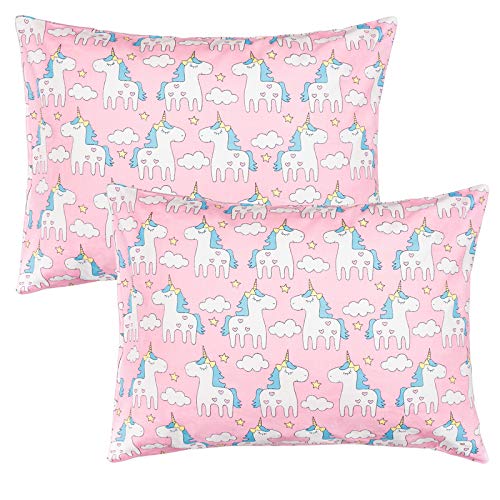 ZPECC Toddler Pillowcases Set of 2, Hypoallergenic 14x19 Pillow Cover Fits Pillows Sized 13x18 or 14x19, 100% Soft Cotton Envelope Closure Kids Pillowcase for Sleeping, Machine Washable, Pink Unicorn