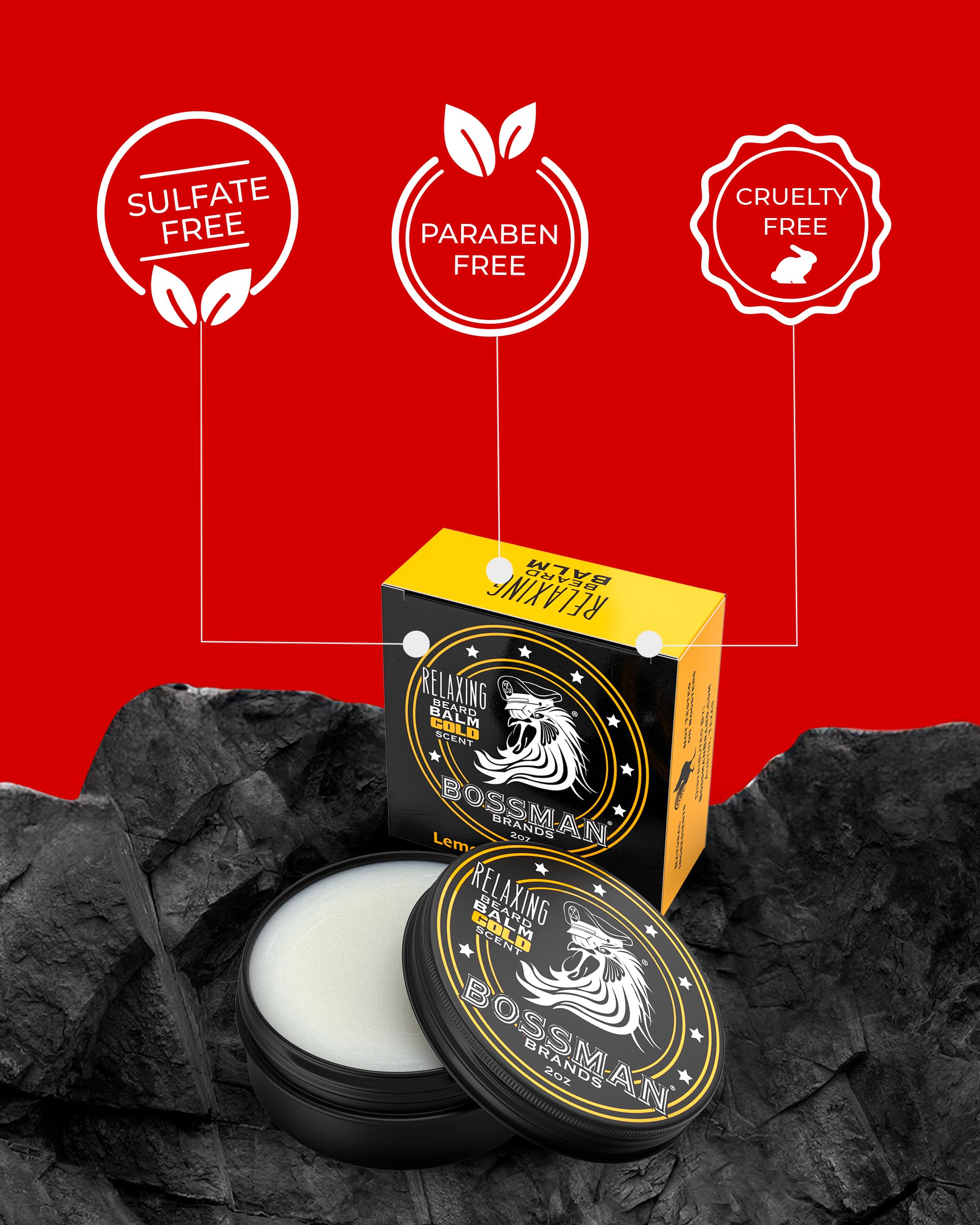 Bossman Relaxing Beard Balm - Beard Tamer, Relaxer, Thickener and Softener Cream - Beard Care Product - Made in USA (Gold Scent)