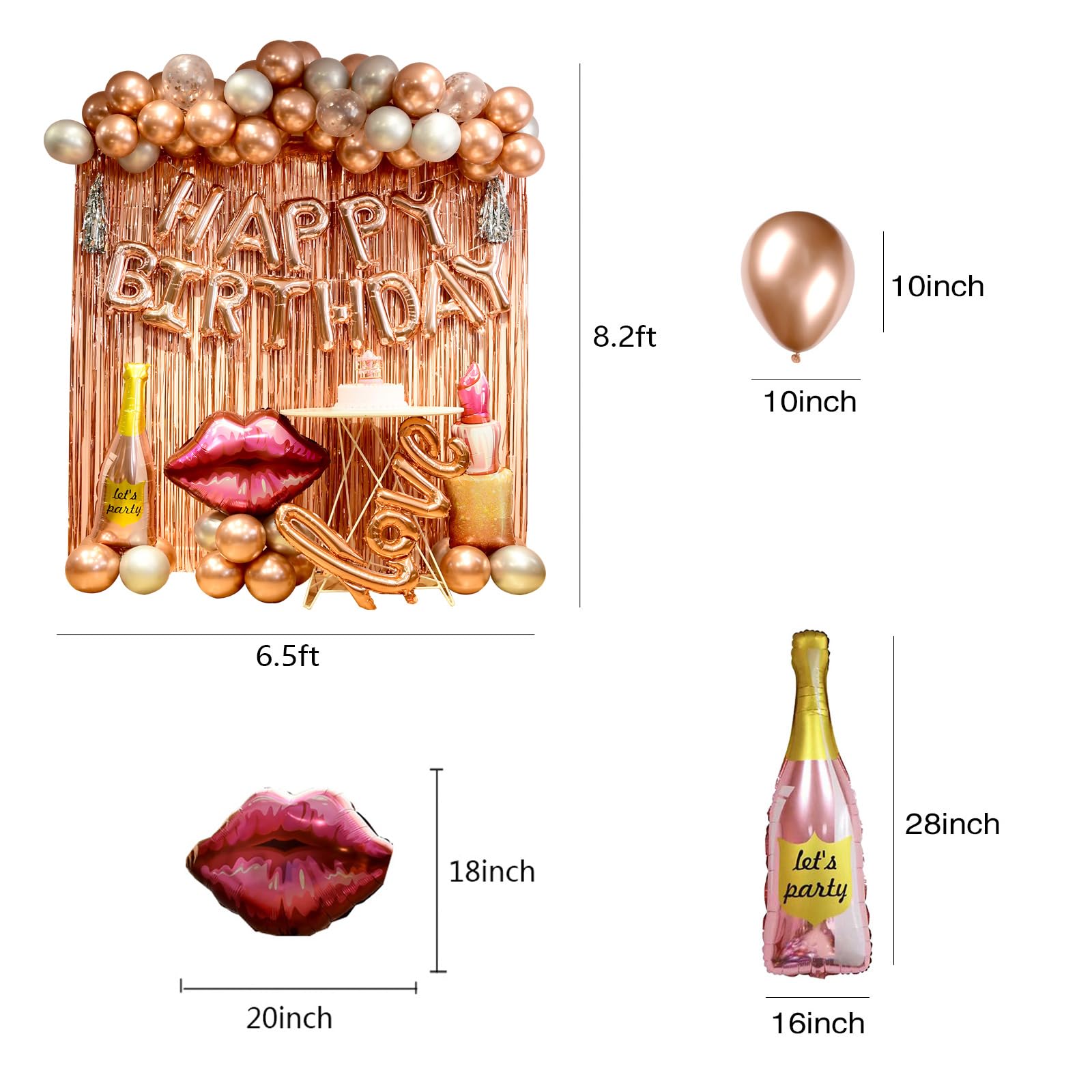 Rose Gold birthday decorations for women ,happy birthday party decorations for girls,Rose Gold Fringe Curtain,happy birthday banner,happy birthday balloon,happy birthday balloon letters