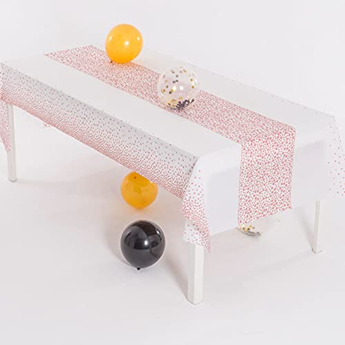 FECEDY 4 Packs 54"x108" Rose Gold Wave Point White Disposable Plastic Table Cover Waterproof Tablecloths for Rectangle Tables up to 8 ft in Length Party Decorations