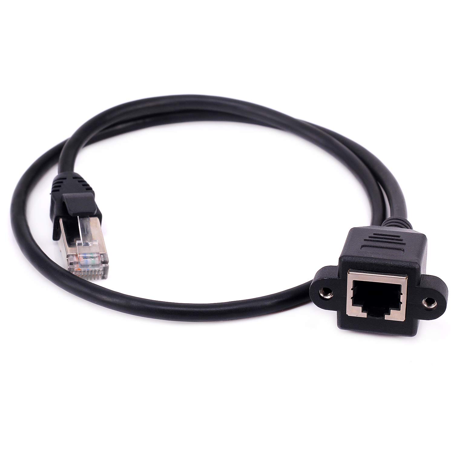 Yeworth Ethernet Extension Cable, [2 Pack] 0.6m RJ45 Male to Female LAN Ethernet Network Cat6 Cat5e Cat5 Panel Mount Cable RJ45 Extension Extender Cord for Switches, Routers (Black)