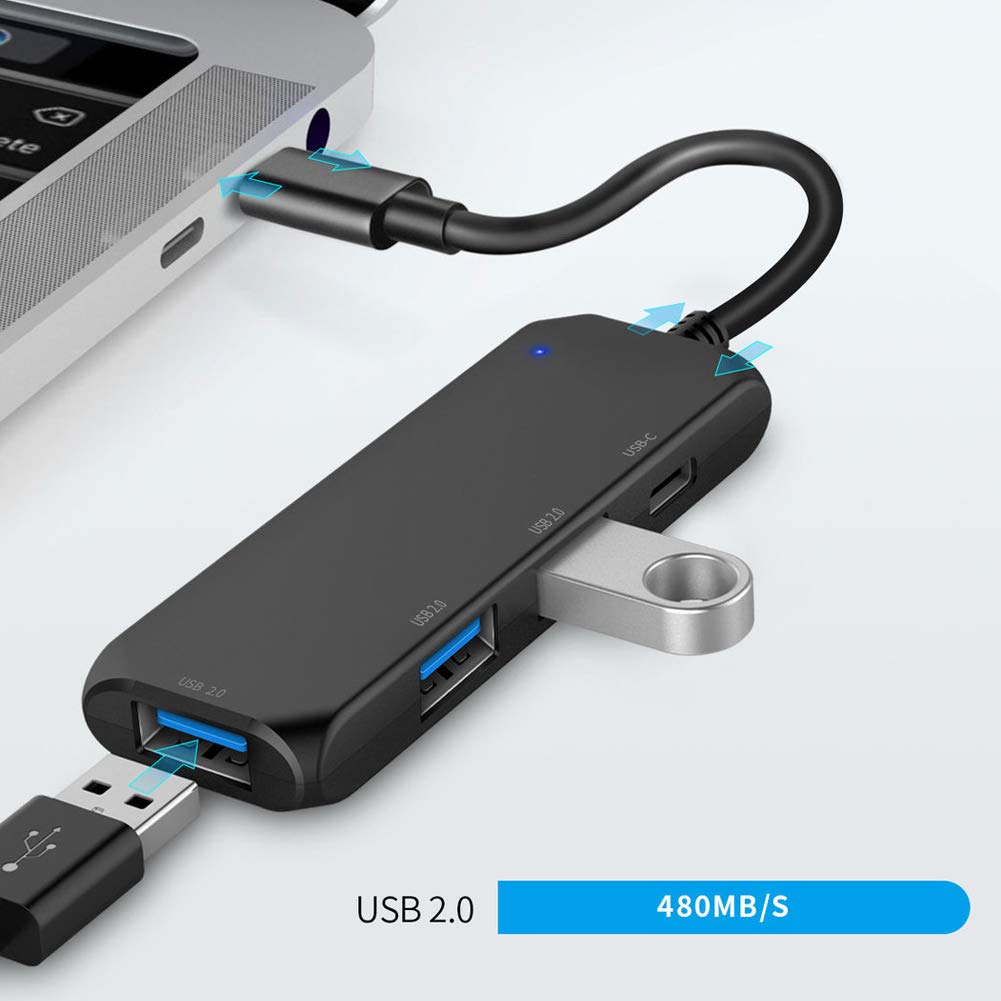 USB C Hub 4-Port Splitter Expansion Cable Adapter Compatible with USB 2.0/1.2/1.0 Supports commonly Used USB Devices Such as Mouse and Keyboard, USB Fan