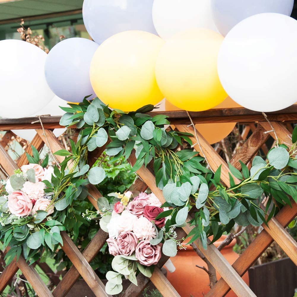 4 Pcs 6.5 Feet Artificial Silver Dollar Eucalyptus Leaves Garland with Willow Vines Twigs Leaves String for Doorways Greenery Garland Table Runner Garland Indoor Outdoor.