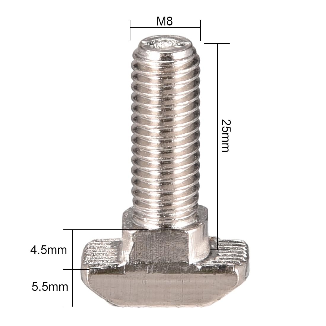 uxcell M8x25mm T-Slot Drop-in Stud Sliding Screw Bolt Carbon Steel 20pcs for 40 Series European Standard Aluminum Profile