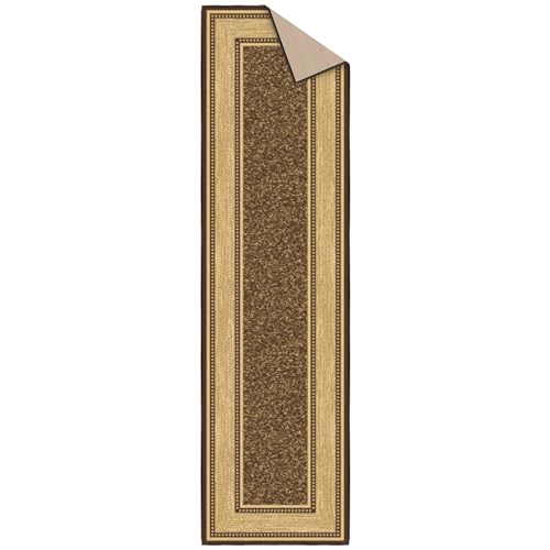 Ottomanson Ottohome Non-Slip Rubberback Bordered Design 2x7 Indoor Runner Rug, 1'10" x 7', Brown